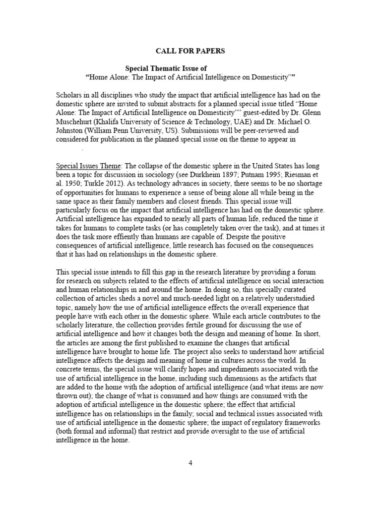 Call For Papers Special Issue Home Cultures HomeAlone 1726062664 | PDF ...