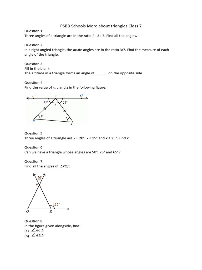 Triangle Problems for Class 7 | PDF