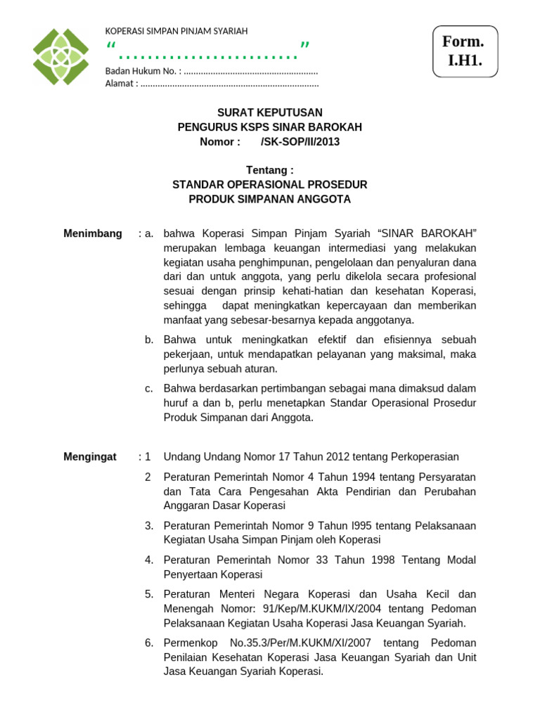 SOP Simpanan Anggota Koperasi Syariah | PDF