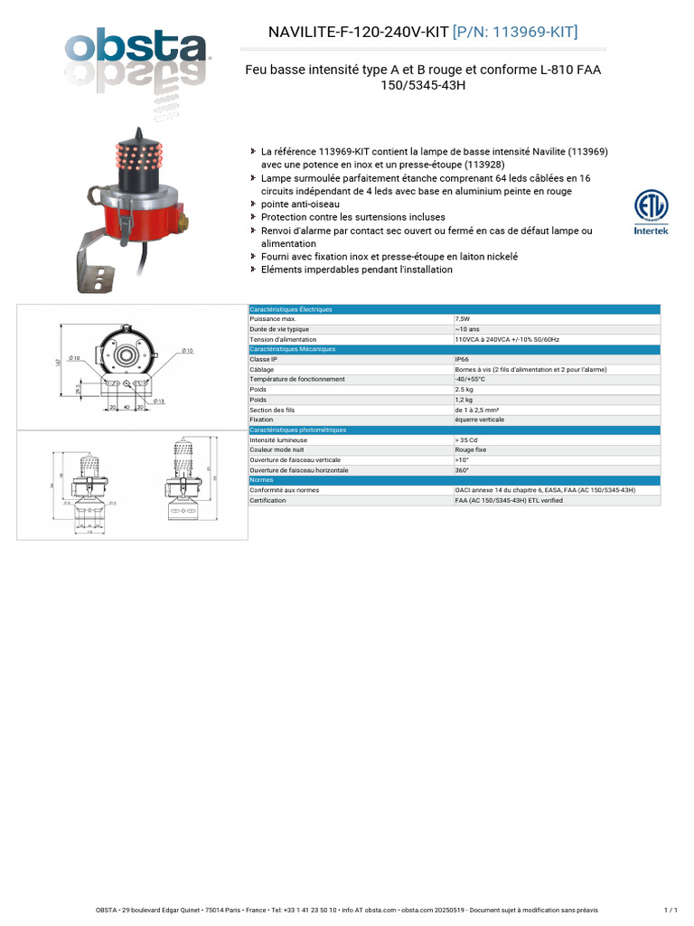 Obsta - 202505FR - Navilite F 120 240V Kit | PDF | Électrotechnique ...