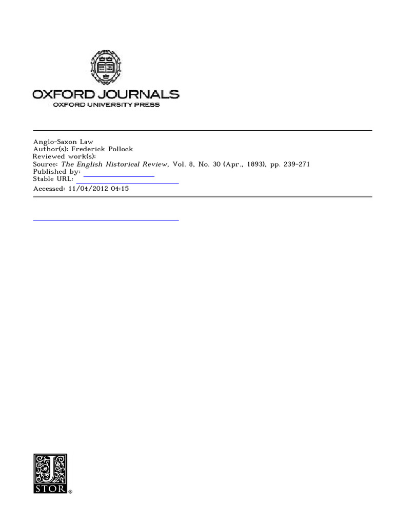 Anglo-Saxon Law (Pollock 1893) | PDF | Anglo Saxons | Lord