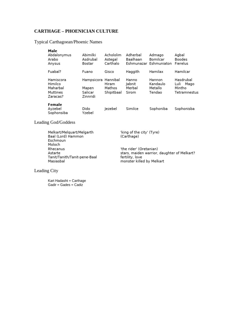 Carthage Phoenician Culture | PDF