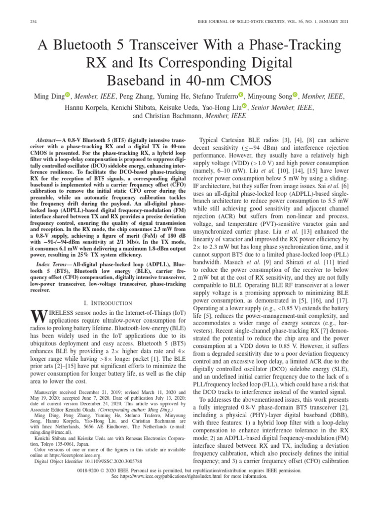 A Bluetooth 5 Transceiver With A Phase-Tracking RX and Its ...