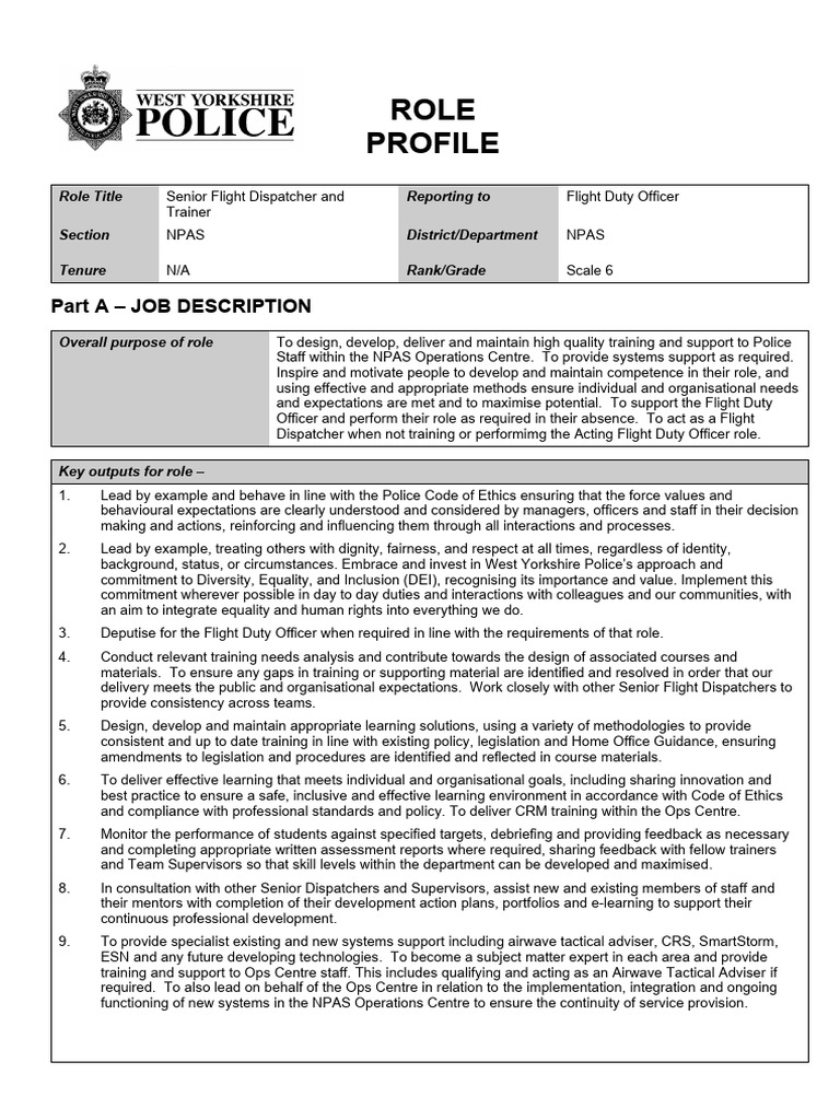 Senior Flight Dispatcher and Trainer Role Profile | PDF | Knowledge ...