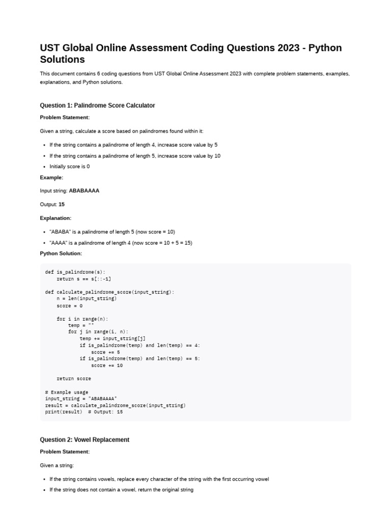 UST Online Assessment 2023 Python | PDF | String (Computer Science ...