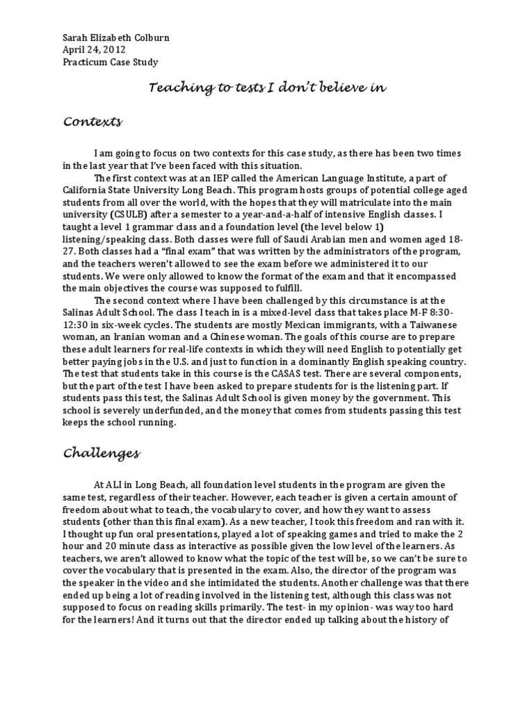 Practicum Case Study | PDF | Vocabulary | Test (Assessment)