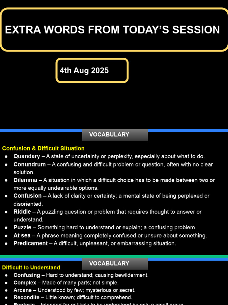 Extra Words From Today's Session 4th August 2025 | PDF | Wisdom | Reason