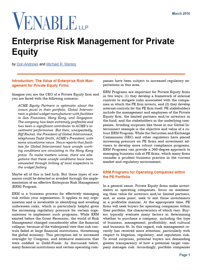 Enterprise Risk Management For Private Equity | PDF | Enterprise Risk ...
