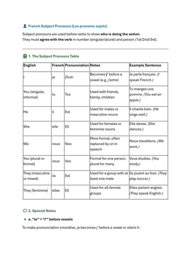 ? French Subject Pronouns | PDF | Grammatical Number | French Language