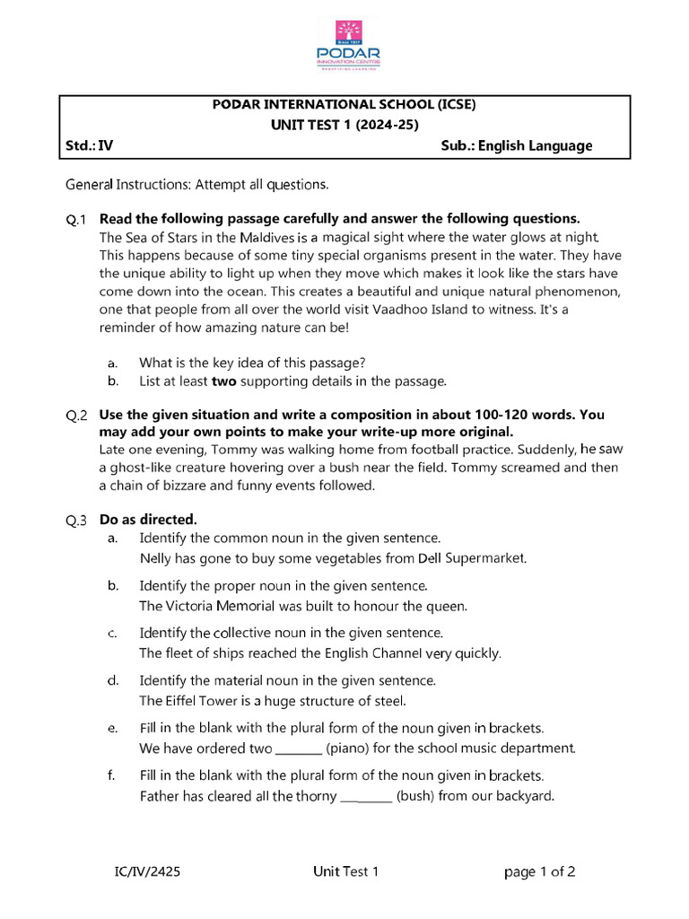 1752302669301.revised GRADE IV - UNIT TEST 1 - 2024 - 25 | PDF