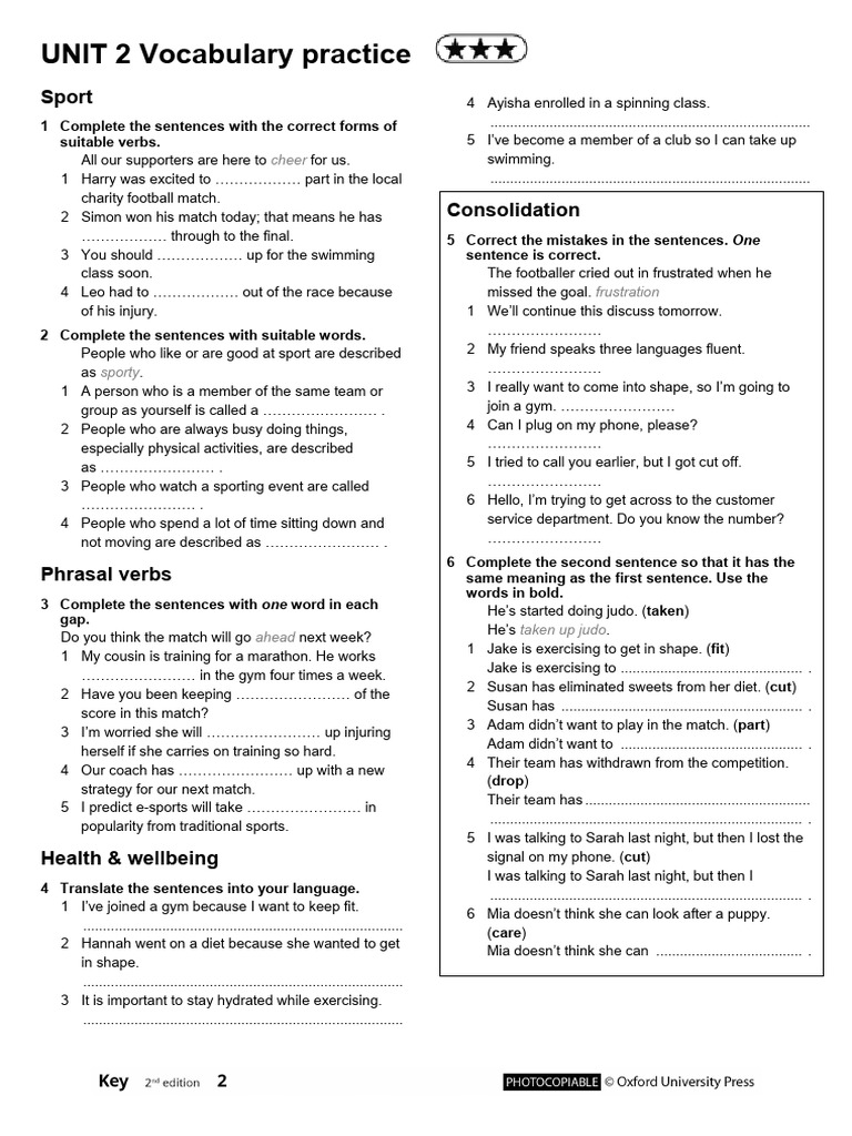 Key2e L2 Worksheets Vocabulary Unit 2 3star | PDF | Linguistics | Human ...