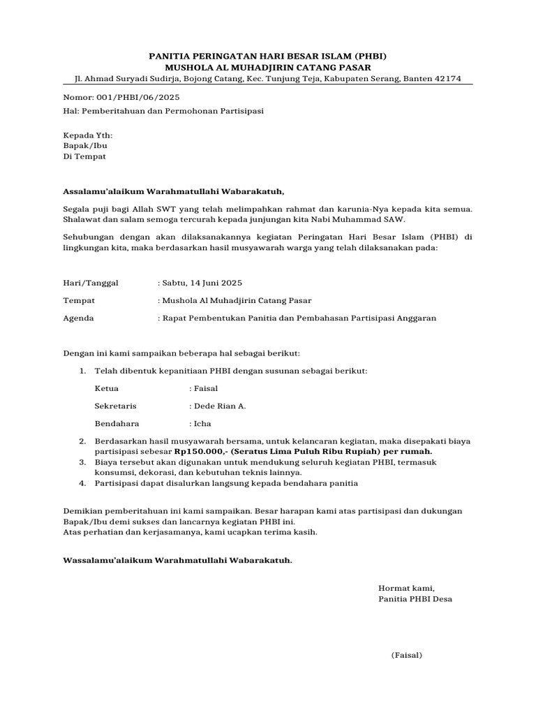 Pemberitahuan Partisipasi PHBI 2025 | PDF