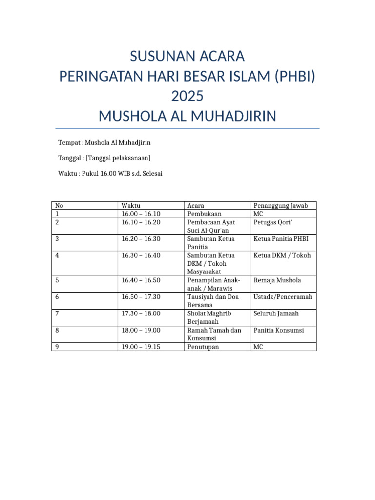 Acara PHBI 2025 di Mushola Al Muhadjirin | PDF