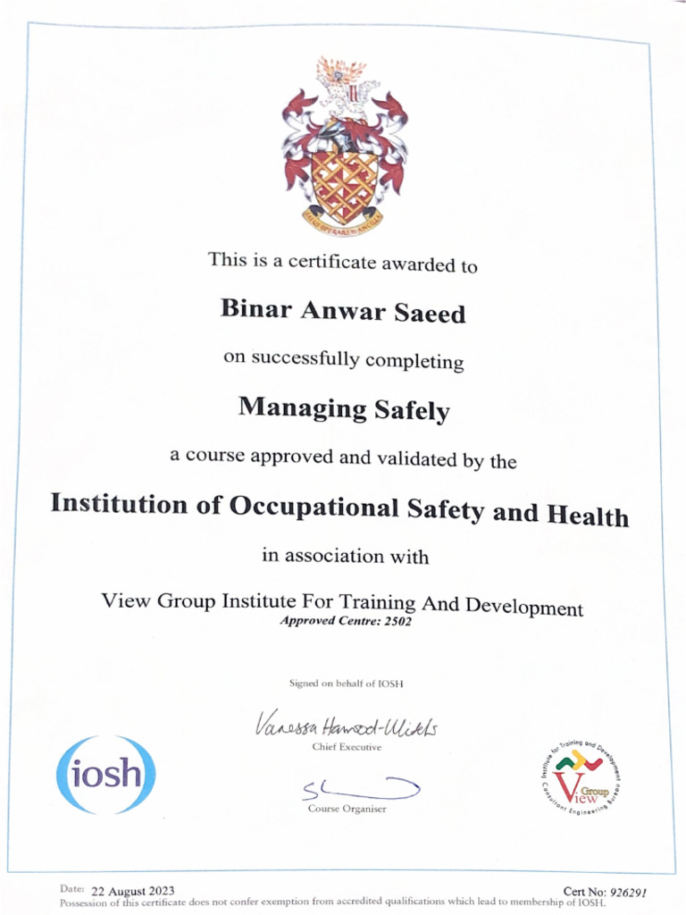HSE Certificate | PDF