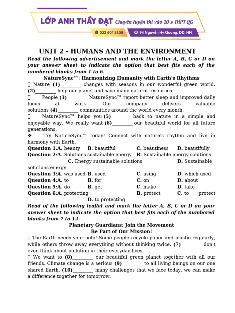 4 BẢN 2 MẶT - L10 - Test Unit 2 - 21.09 | PDF | Recycling | Sustainability