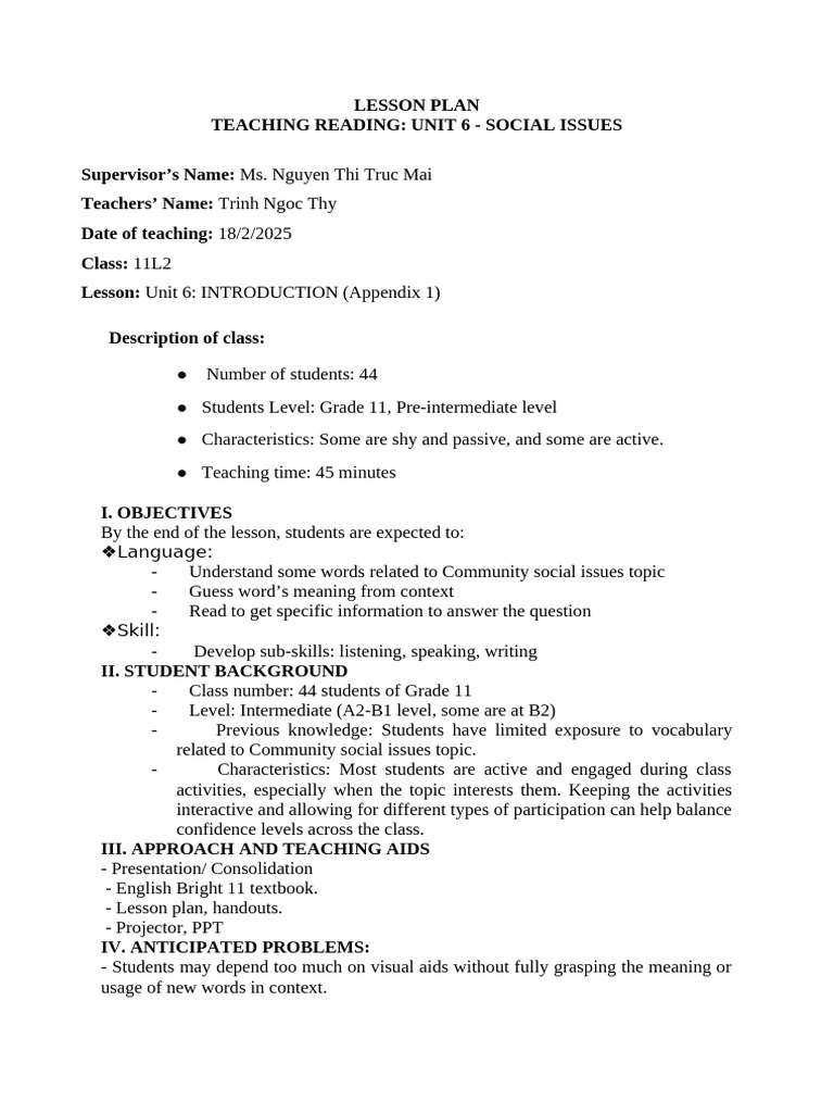 Lesson Plan - Unit 6_ READING | PDF | Lesson Plan | Cognitive Science