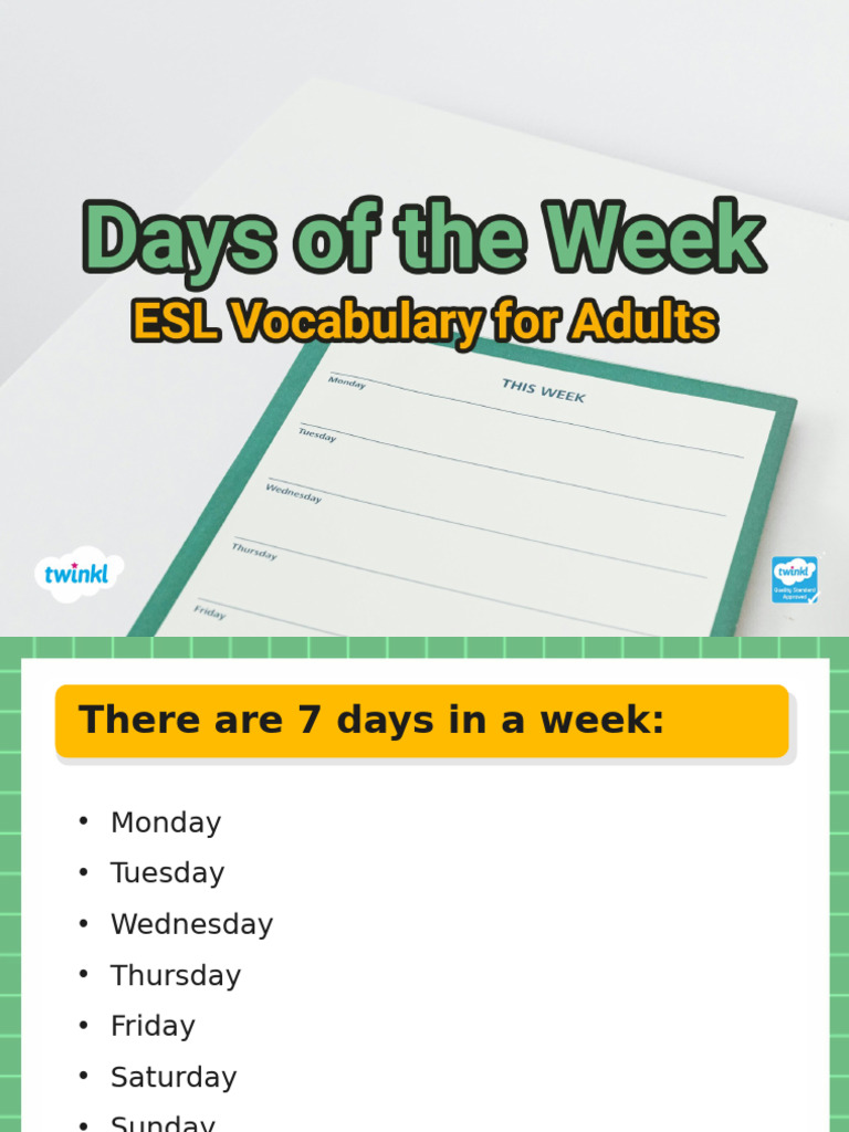 T 1717745424 Esl Days of The Week Vocabulary Powerpoint Adults A1 A2 ...