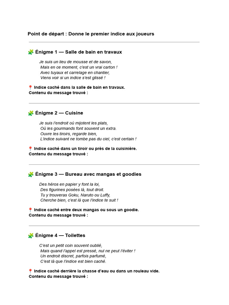 Chasse au trésor : indices à trouver | PDF