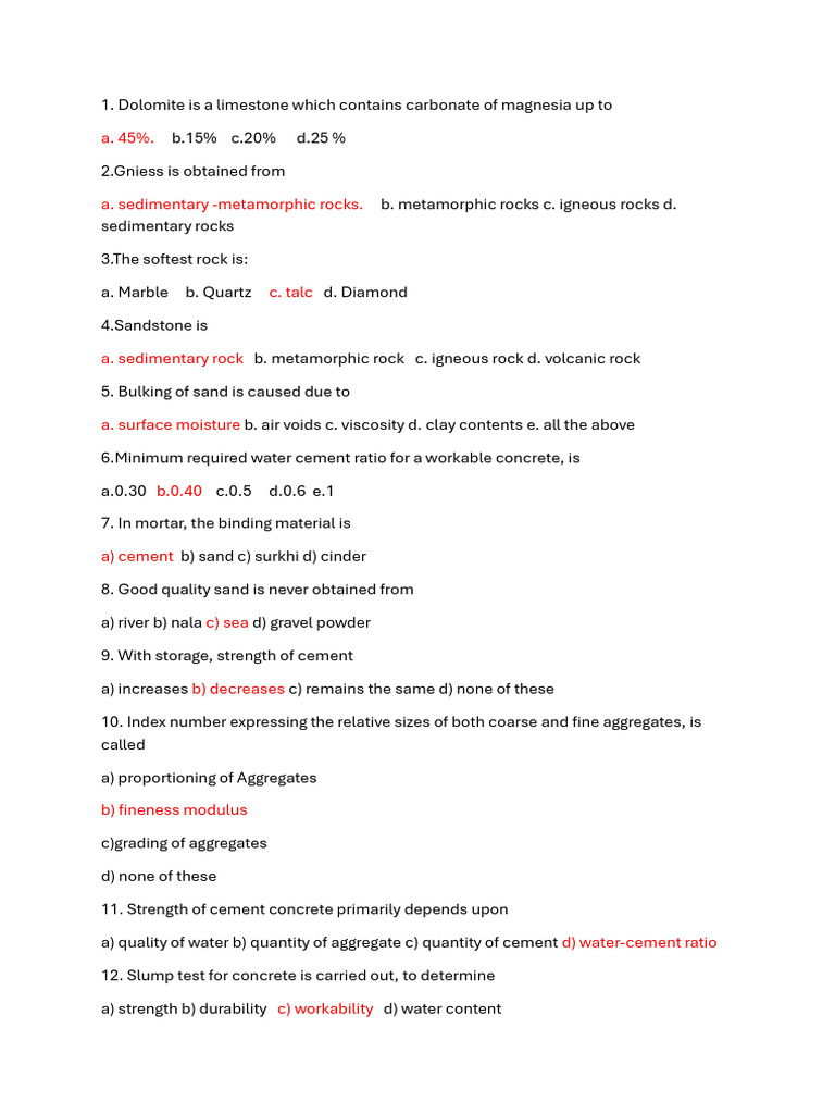 Essential Geology and Material Properties Quiz | PDF | Igneous Rock ...