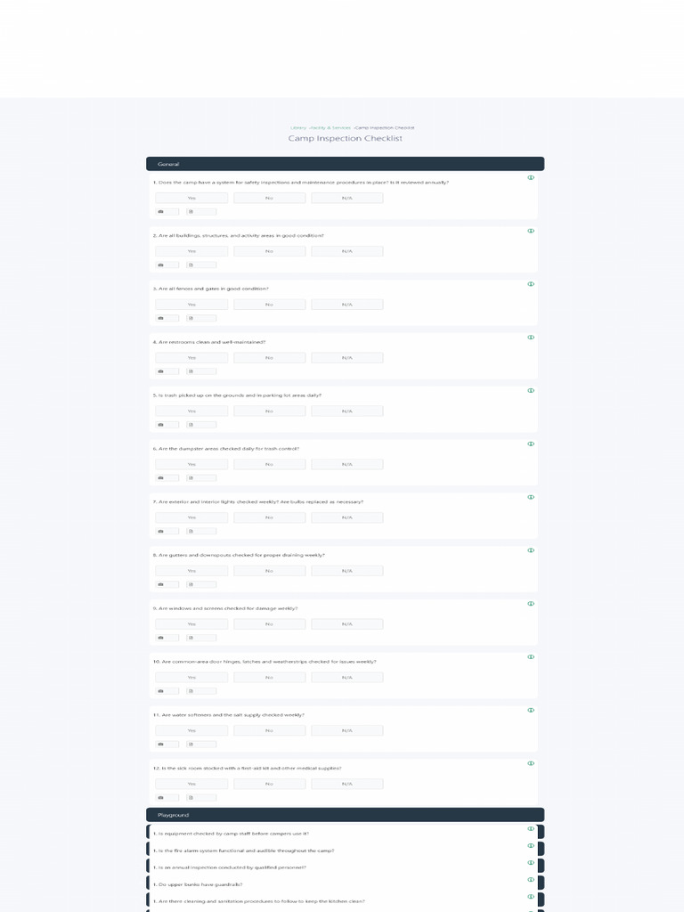 GoAudits - Camp Inspection Checklist (Sample) | PDF