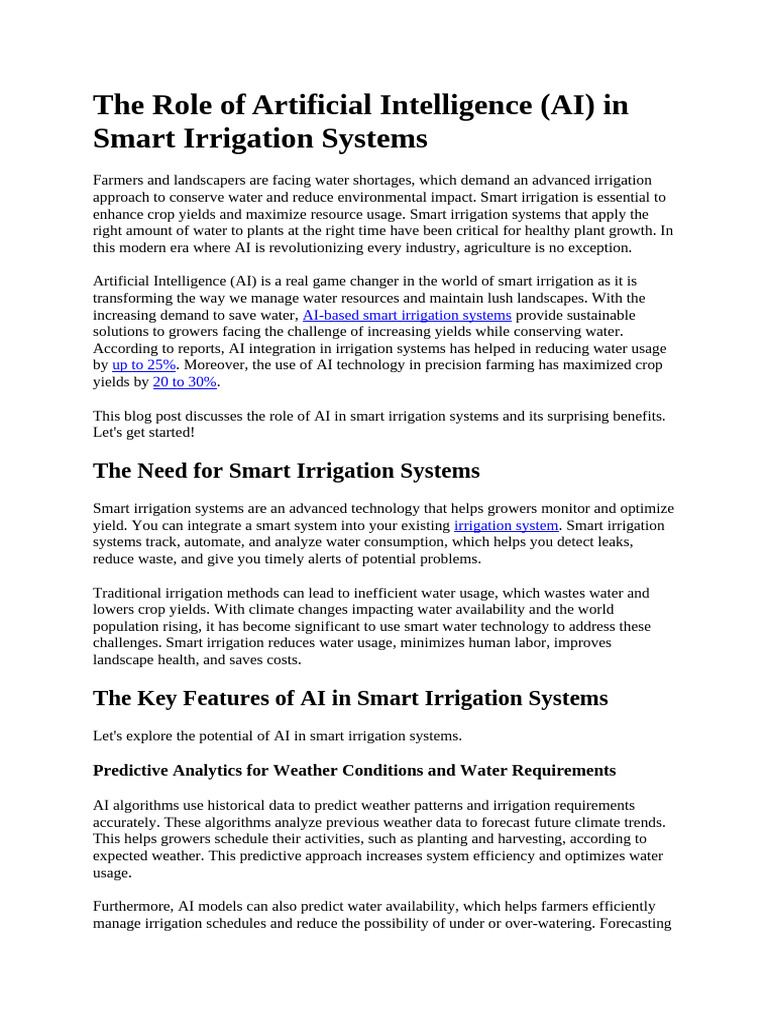 AI Based Smart Irrigation | PDF | Irrigation | Agriculture