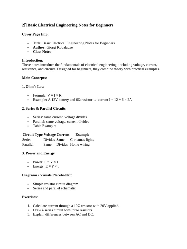Basic Electrical Engineering Notes For Beginners | PDF