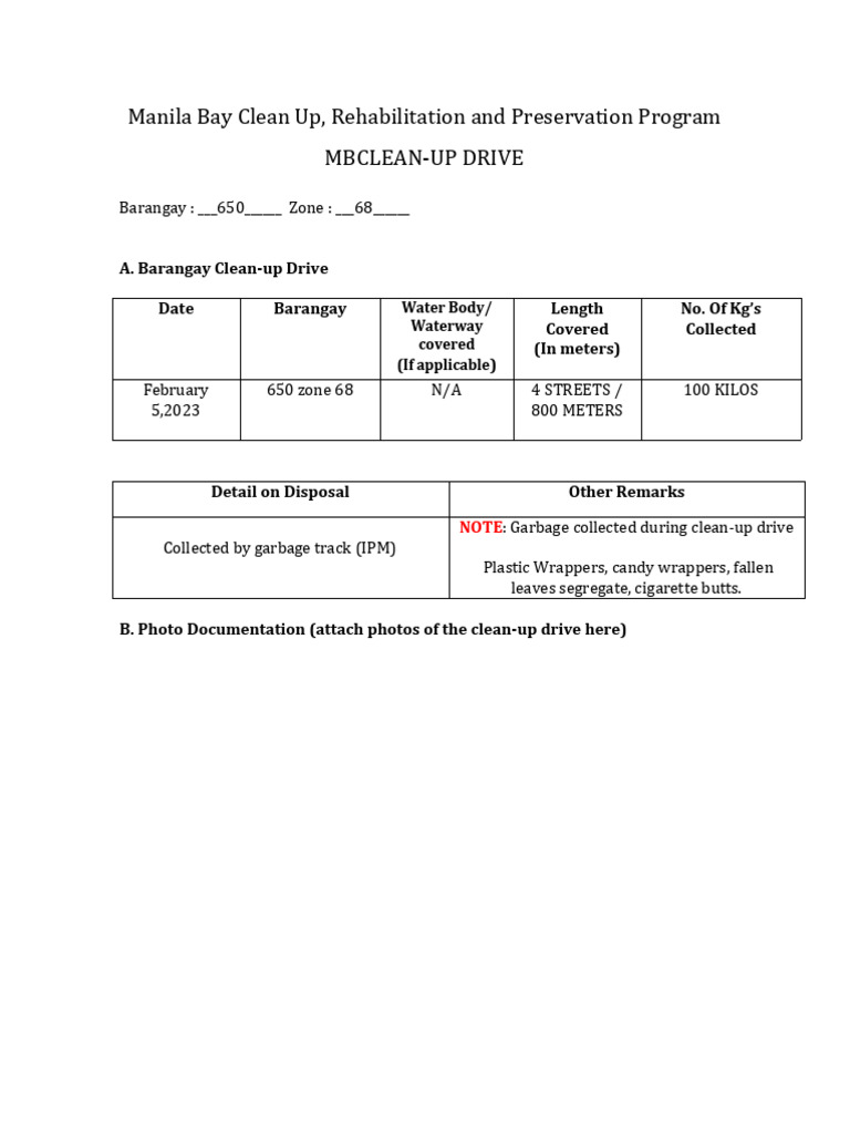 Brgy Clean Up Drive | PDF