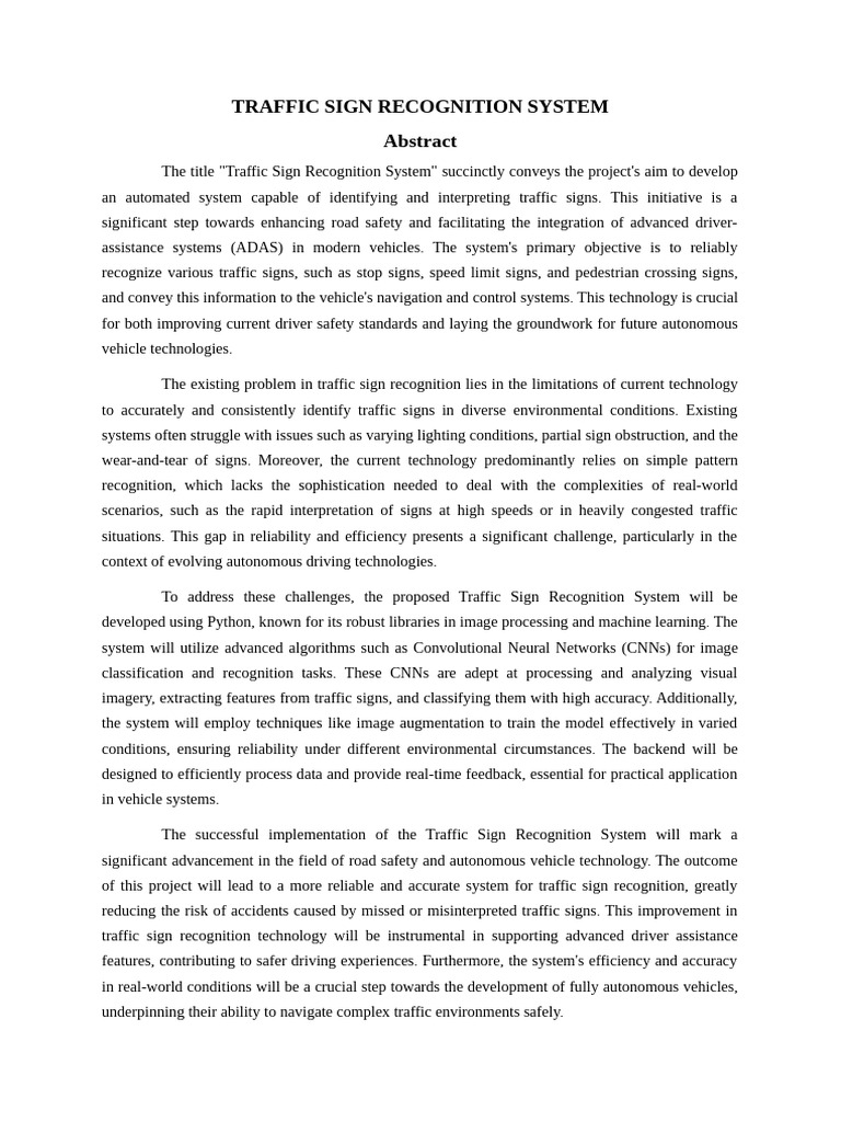 Traffic Sign Recognition System - Abstract | PDF | Traffic | Road ...