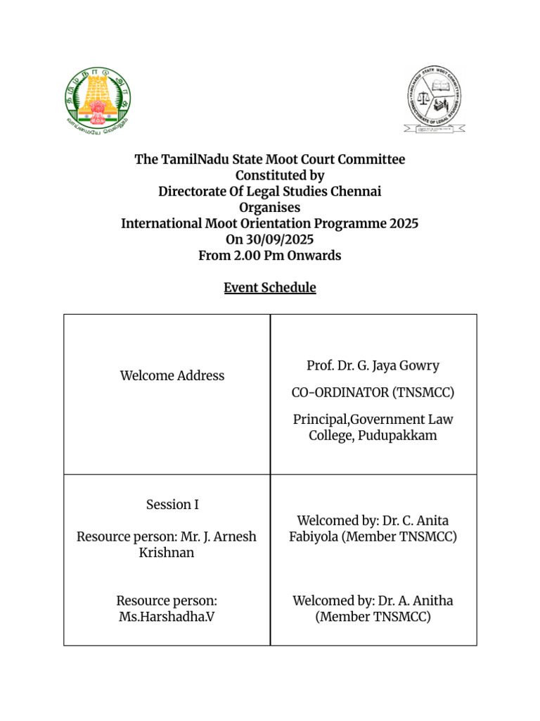 International Moot Orientation Event Schedule | PDF