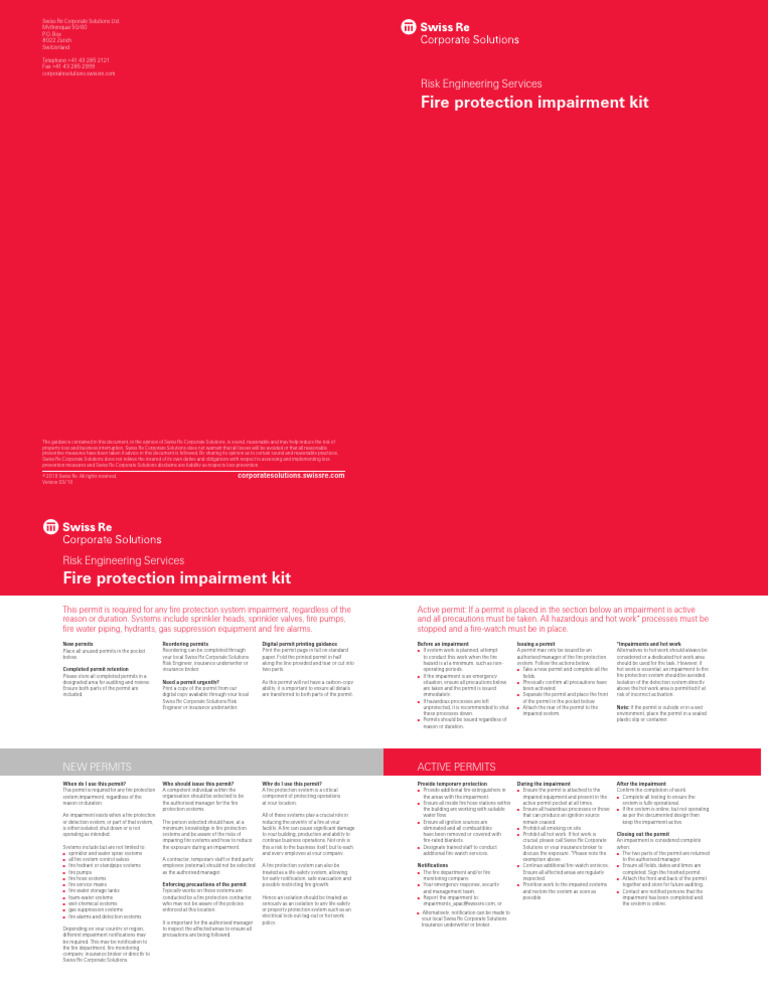 Fire Protection Impairment Permit Guide | PDF | Firefighting | Insurance