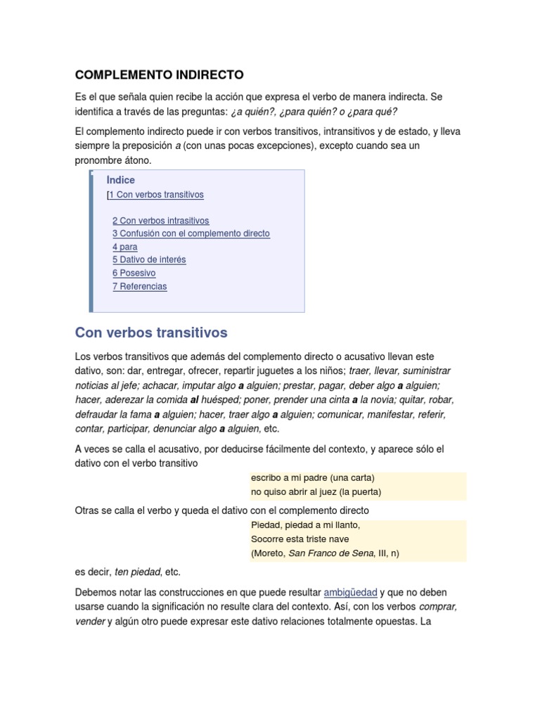 Complemento Indirecto en Español | PDF | Objeto (gramática) | Verbo