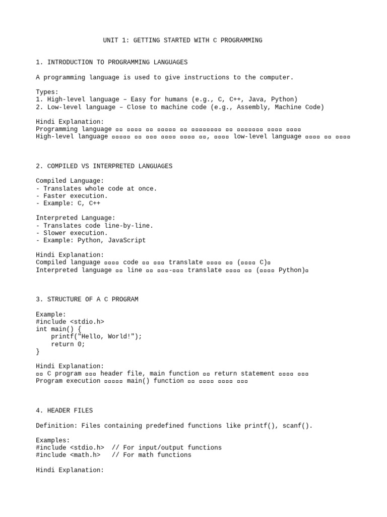 Unit 1 Getting Started With C Progr | PDF | Control Flow | Computer ...