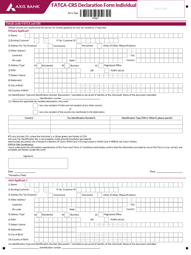 Fatca Crs Declaration Form (Individual) | PDF | Identity Document | Applications Of Cryptography