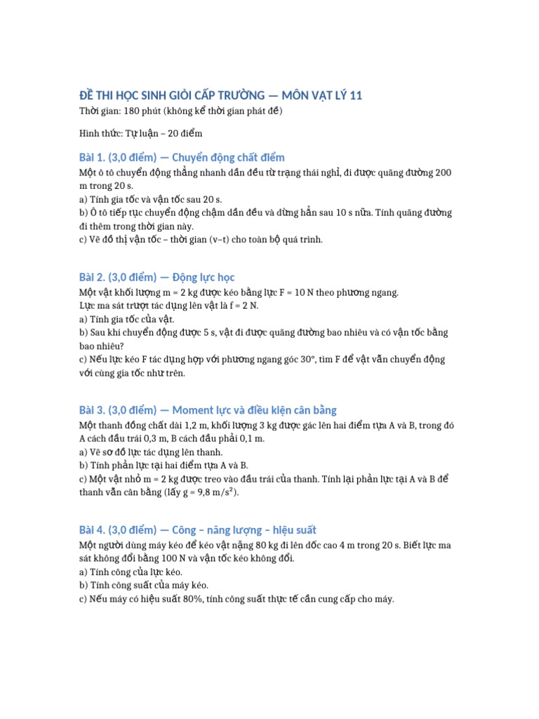 De Thi HSG Vat Ly 11 20diem | PDF