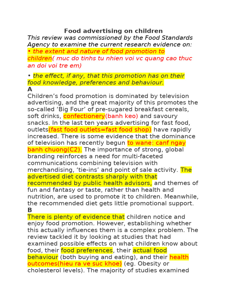Food Advertising On Children | PDF | Healthy Diet | Diet (Nutrition)