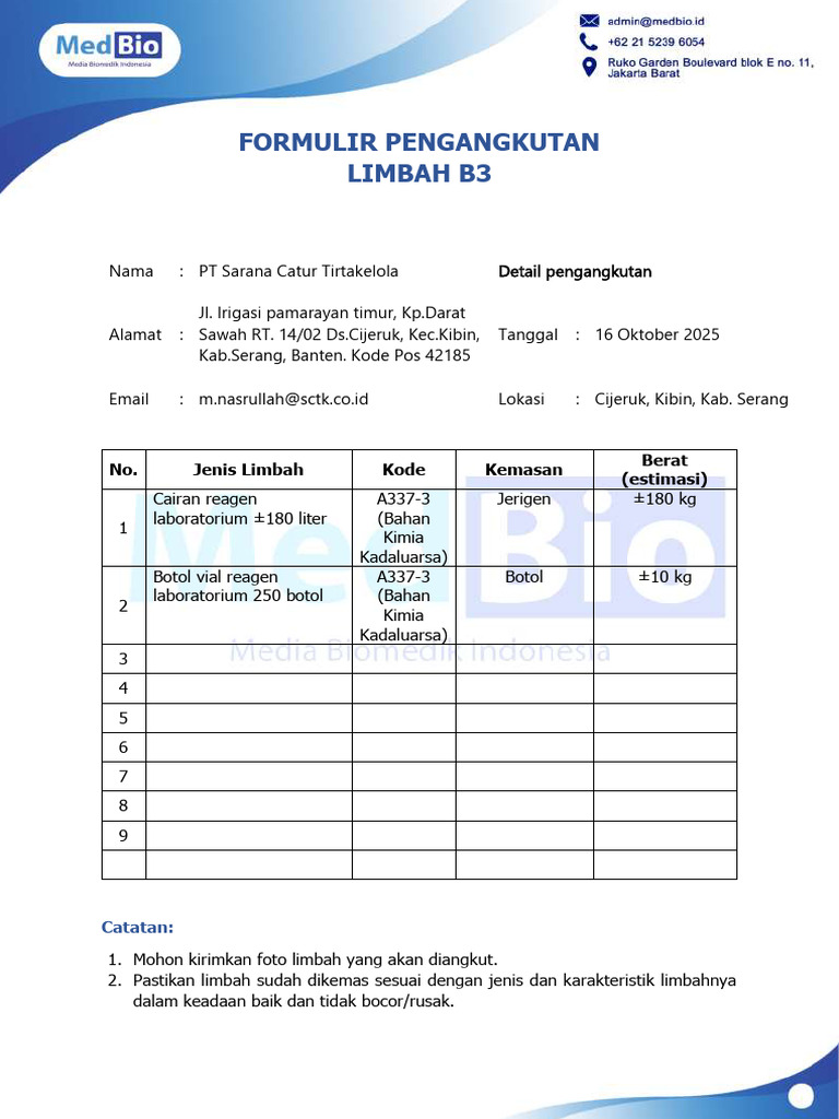 Formulir Pengangkutan Limbah B3 2025 | PDF