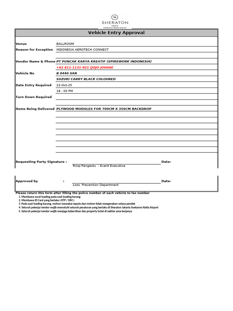 Loading Letter - Sheraton Jakarta Airport (ID AEROTECH) | PDF