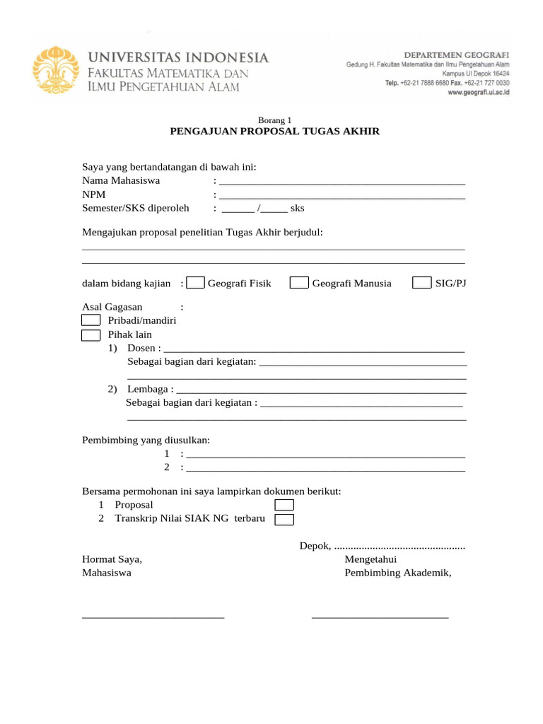 Formulir TA 1 Pengajuan Proposal TA | PDF