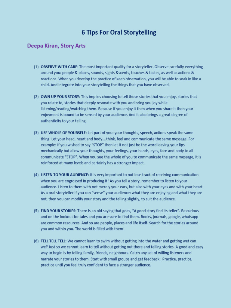 6 Tips For Oral Storytelling | PDF | Storytelling | Communication