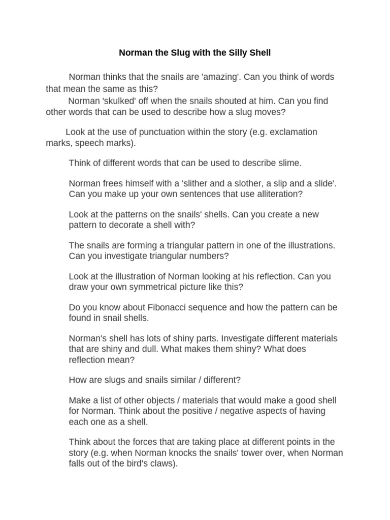 Norman The Slug With The Silly Shell | PDF