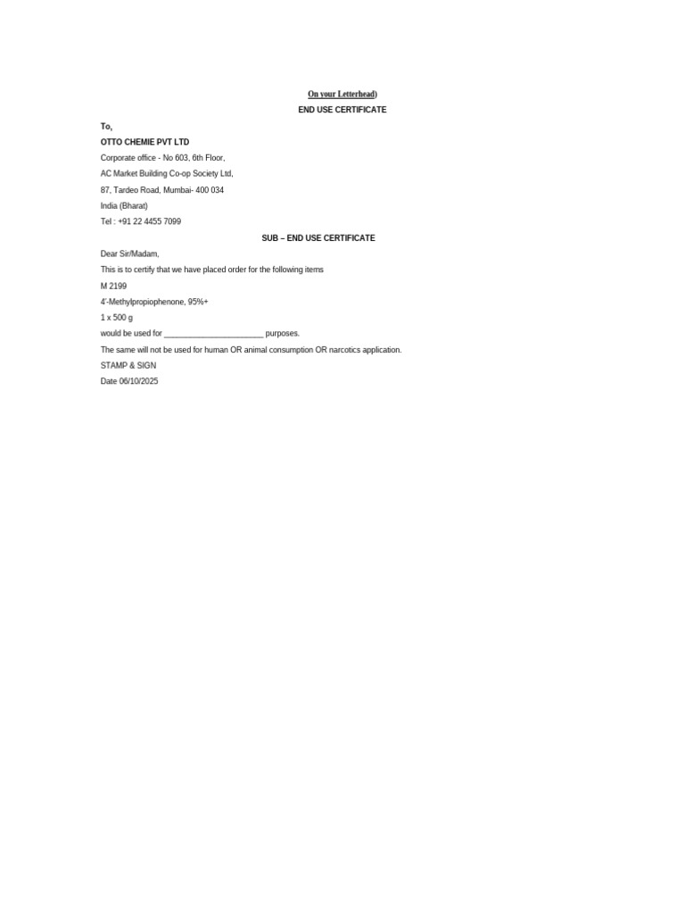 End Use Certificate | PDF