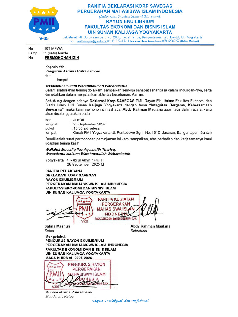 Surat Permohonan Izin Asrama Putra Jember | PDF