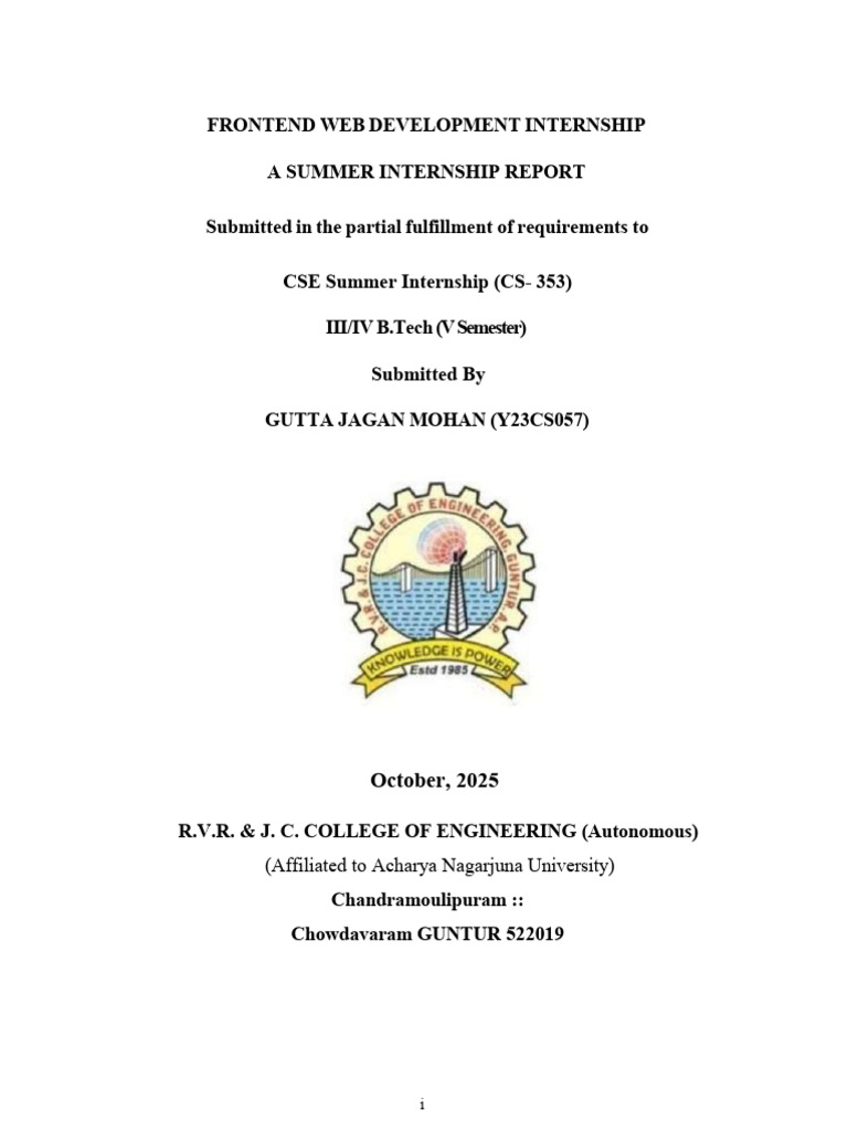 Internship Report Jagan | PDF | Web Development | World Wide Web