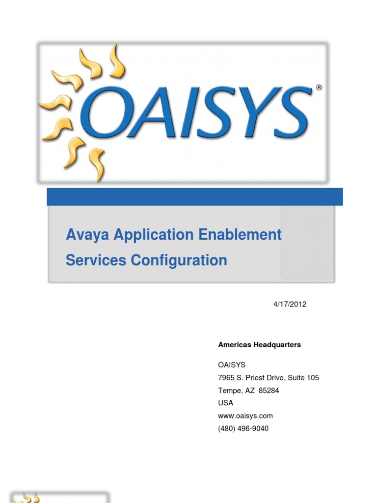 Avaya Application Enablement Services Configuration for Tracer: A Guide ...