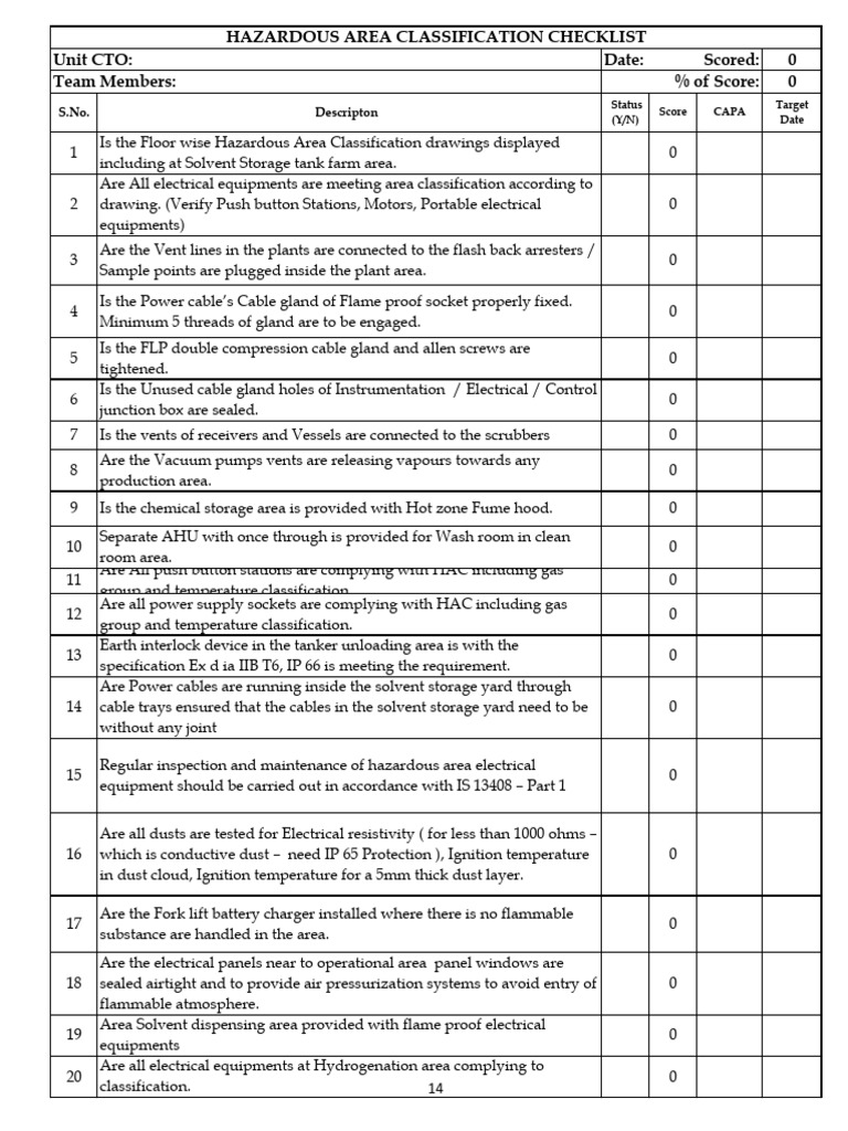 Hazardous Area Classification Checklist | PDF | Combustion | Energy ...