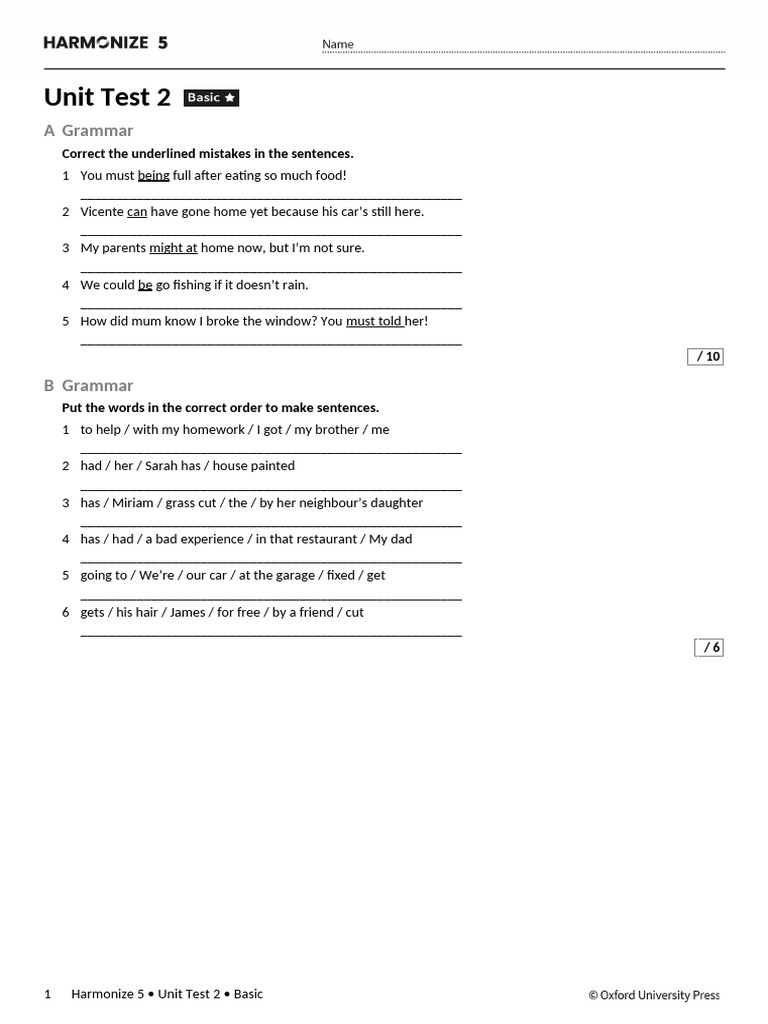 Harmonize 5 Unit 2 Test Basic | PDF