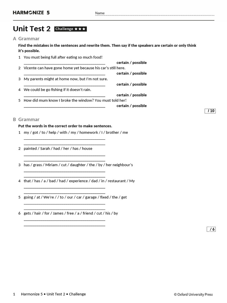 Grammar and Vocabulary Unit Test Guide | PDF