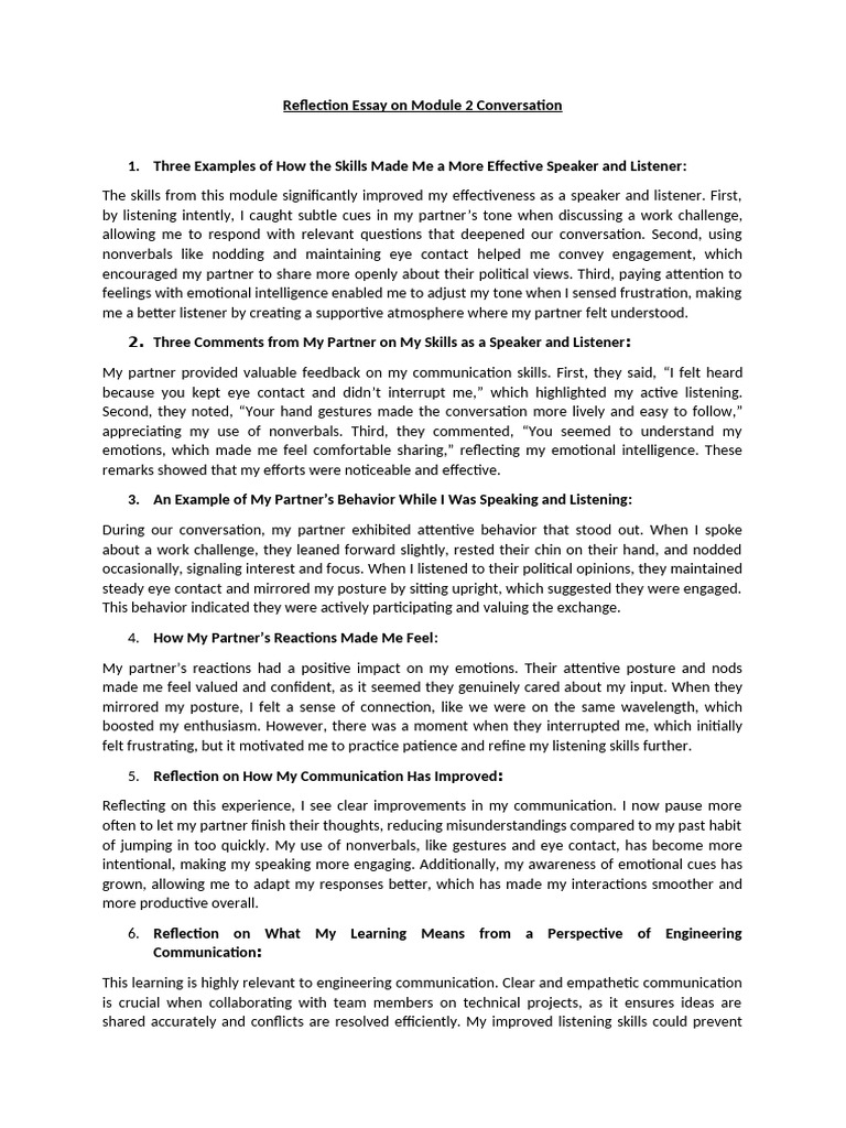 Reflection Essay On Module 2 Conversation | PDF | Nonverbal ...