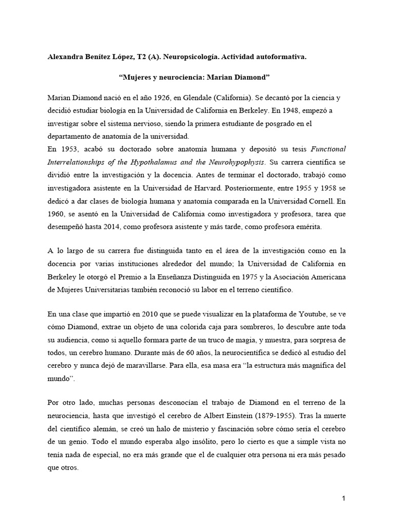 Marian Diamond y la neuroplasticidad | PDF | Neurociencia
