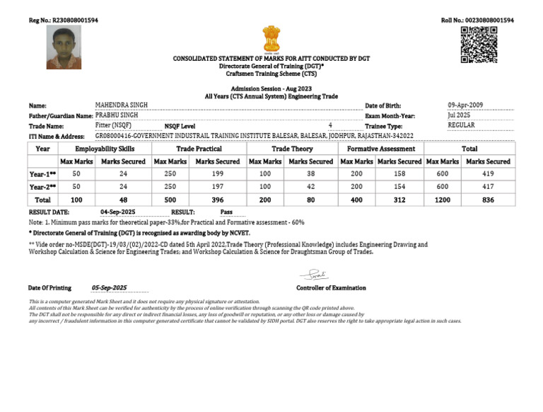 Digitally Signed by DS Directorate General of Training 01 Date: 2025-09 ...